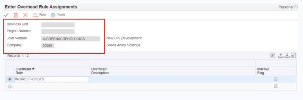 Creating and Assigning Overhead Rules to a Joint Venture