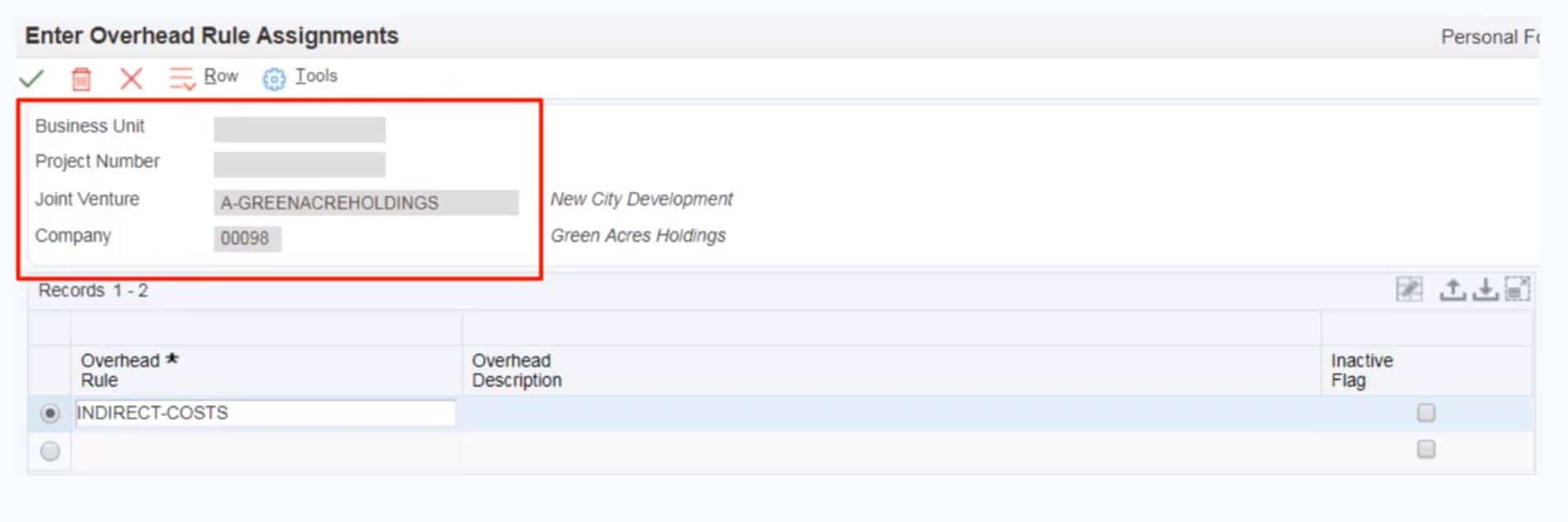 Creating and Assigning Overhead Rules to a Joint Venture